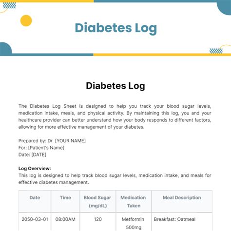 Free Diabetes Log Template To Edit Online