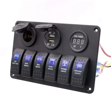 6 Gang Rocker Switch Panel Kit With Blue Led Light And Pre Wire Kit On Off Button Buy Car