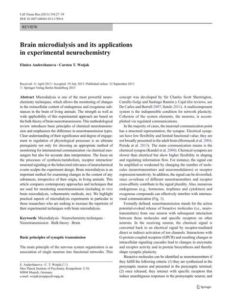 Pdf Brain Microdialysis And Its Applications In Experimental