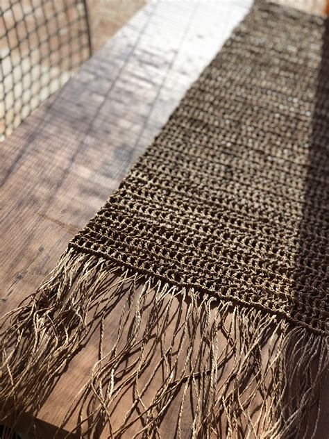 Crochet Table Runner Brown Macrame Table Runner Paper Rope Farmhouse