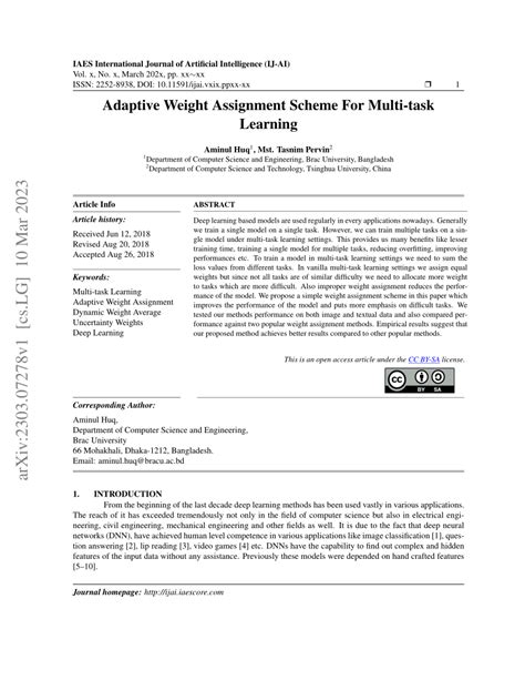 Pdf Adaptive Weight Assignment Scheme For Multi Task Learning