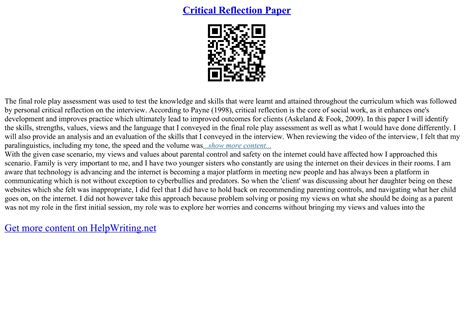 Critical Reflection In Nursing Pdf