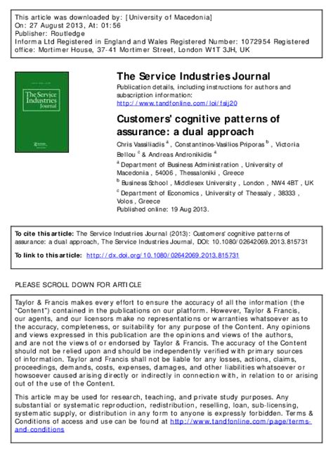 Pdf Customers Cognitive Patterns Of Assurance A Dual Approach