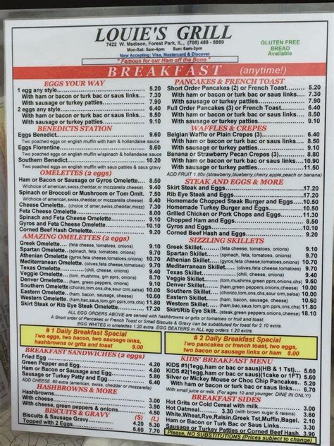 Menu At Louies Grill Restaurant Forest Park