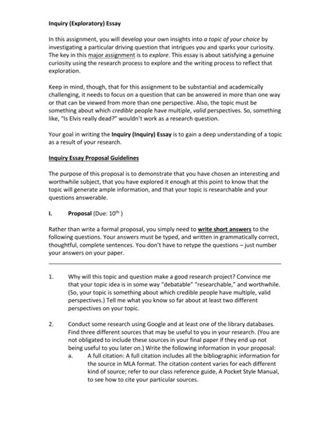 Inquiry Essay Assignment Guidelines