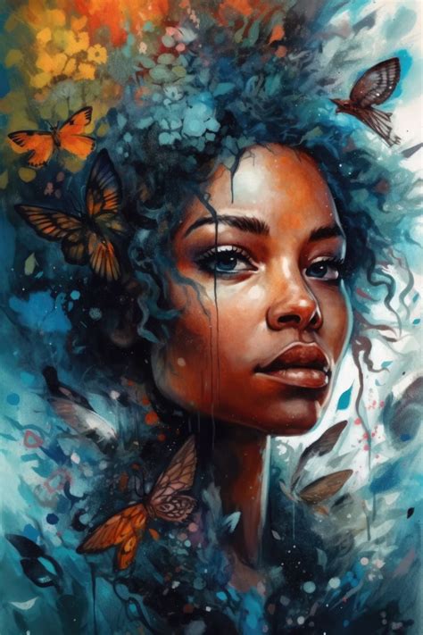 Colorful Watercolor Of A Black Woman With Flowers In Hair Poster