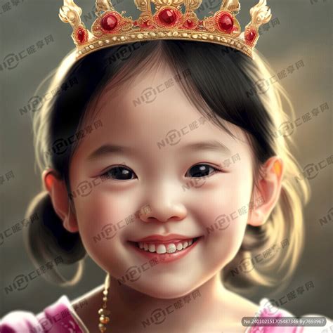 ai创作图小女孩 头戴皇冠 微笑 可爱漂亮 昵图网