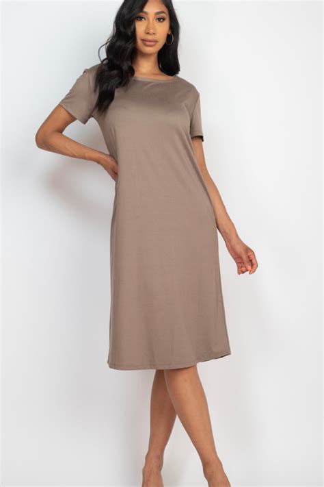 Taupe Oversized Tee Dress Gathered In Grace