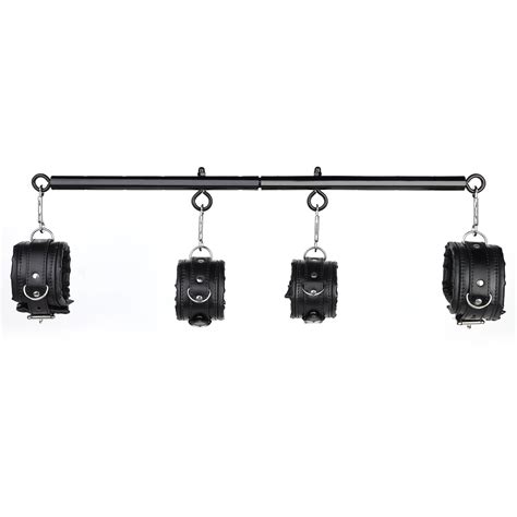Black Golden Extendable Spreader With Handcuffs And Anklecuffs Sex Bondage Restraints