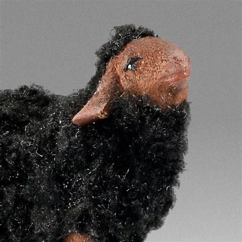Agnello Con Lana Nera Presepe Hannah Alpin 12 Cm Stile Tirolese Legno E
