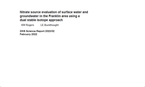 Nitrate Source Evaluation Of Surface Water And Groundwater In The Franklin Area Using A Dual