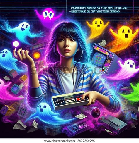 Beautiful Cyberpunk Girl Game Controller 80s Ai Generated Image