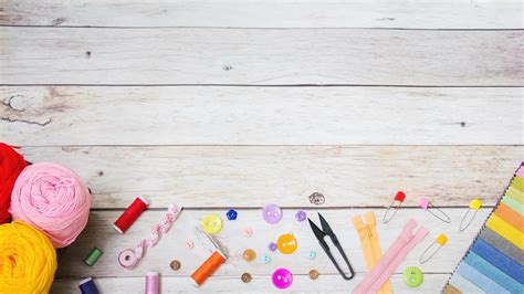 Sewing Background Accessories For Needlework On Old Wooden Background