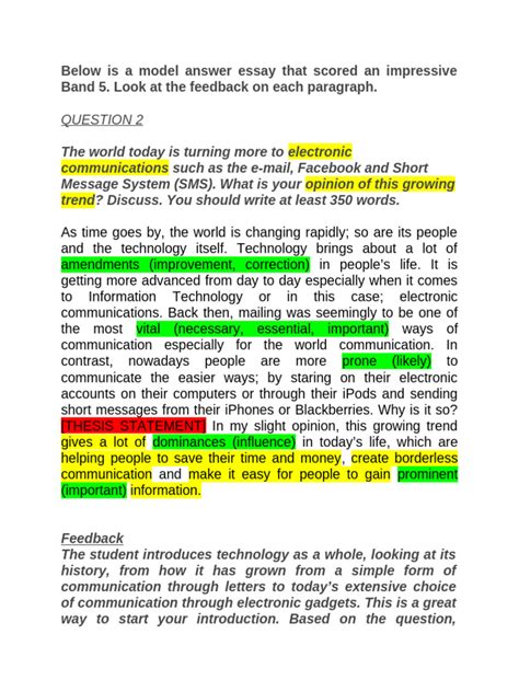 Muet Model Answer Essay Band 5 And Feedback Pdf Communication Information