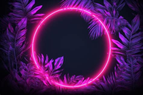 Premium Photo Glowing Neon Frame And Leaves