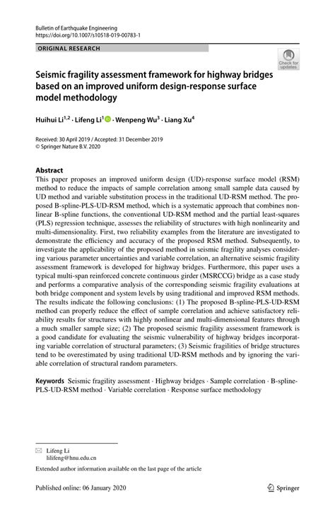 Pdf Seismic Fragility Assessment Framework For Highway Bridges Based On An Improved Uniform