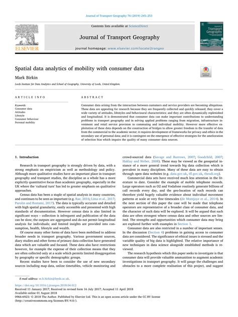 Pdf Spatial Data Analytics Of Mobility With Consumer Data
