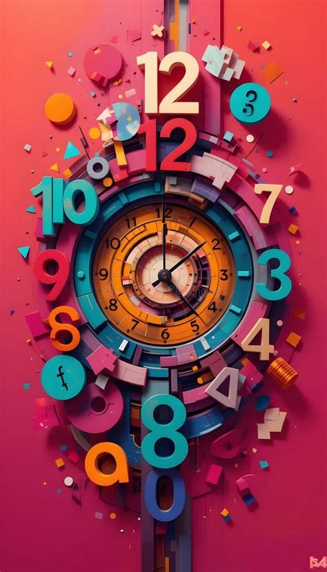 Abstract Clockwork Symphony A Vibrant Explosion Of Numbers And Shapes In 3d Stock Illustration
