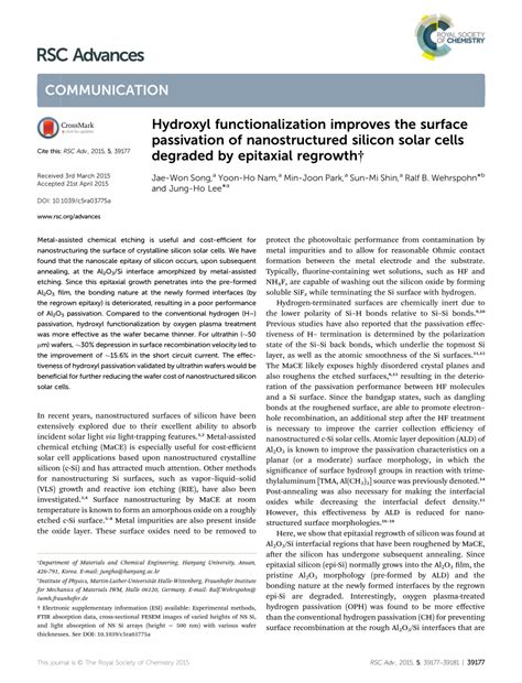 Pdf Hydroxyl Functionalization Improves The Surface Passivation Of