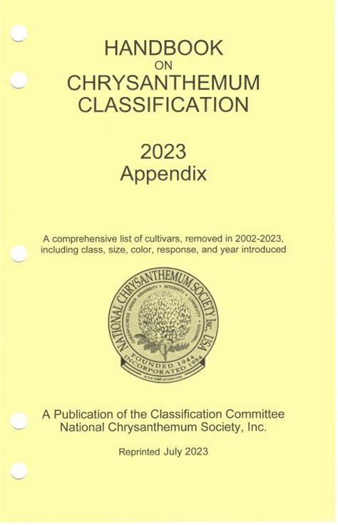 Appendix To The Classification Handbook National Chrysanthemum Society