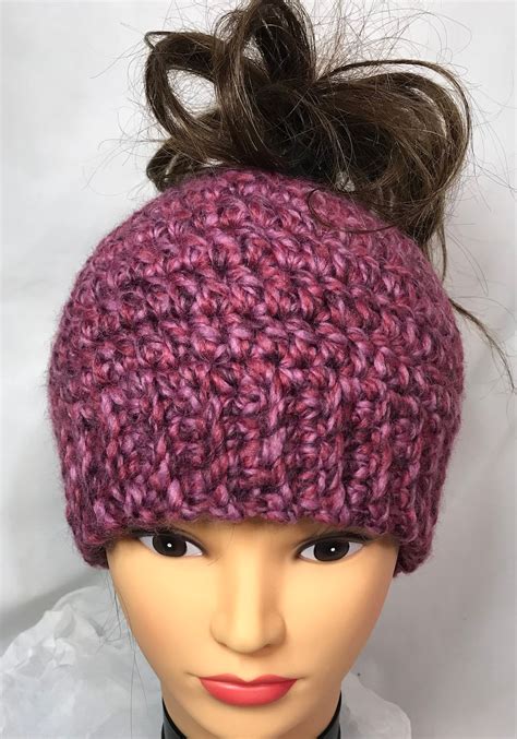 Beanine Messy Bun Beanie Unisex Crochet Beanie Adult Teen Size Knitted Winter Beanie Thick