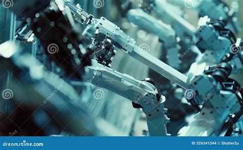 Automated Precision Robot Arms In Assembly Package Handling Stock Automated Precision Robot Arms In Assembly Package Handling Stock
