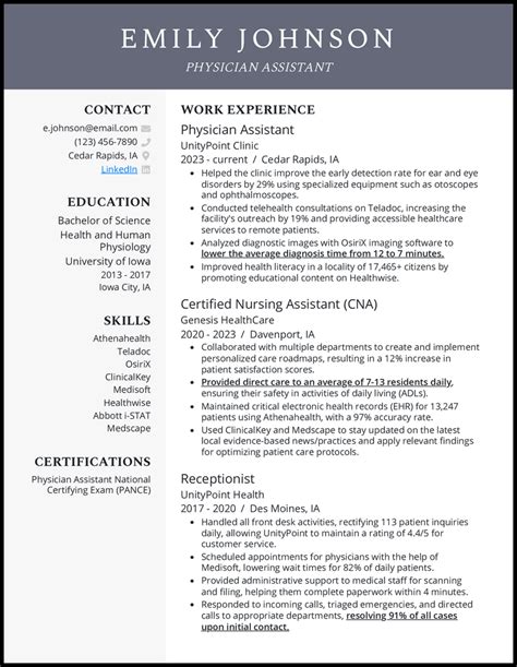 5 Physician Assistant Pa Resume Examples And Templates