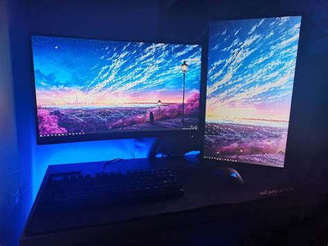 Dual Monitor Setup In A Tiny Room With A Desk Under Metre Used For Streaming Gaming And