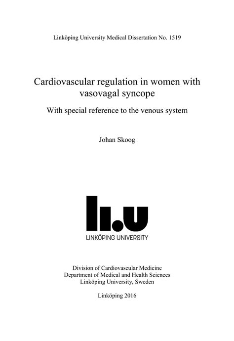 Pdf Cardiovascular Regulation In Women With Vasovagal Syncope With Special Reference To The