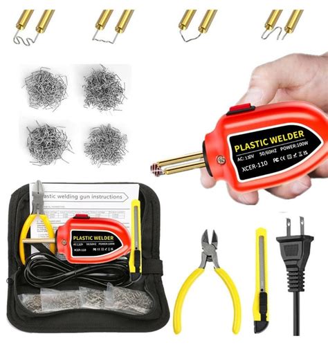 Ctopkatuo 휴대용 100w 플라스틱 용접기 핫 스테이플러 수리 키트검정색 용접 가방 포함 미니 티몬