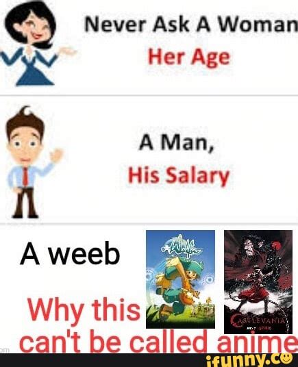 Never Ask A Woman Her Age A Man His Salary Cant Be Called Anime Ifunny