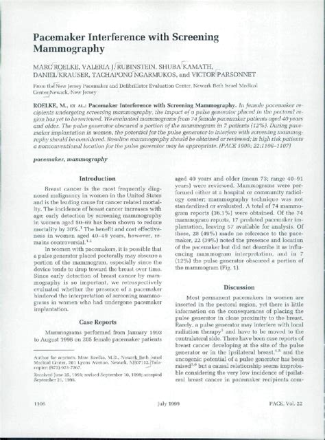 Pdf Pacemaker Interference With Screening Mammography