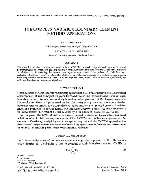 Pdf The Complex Variable Boundary Element Method Applications