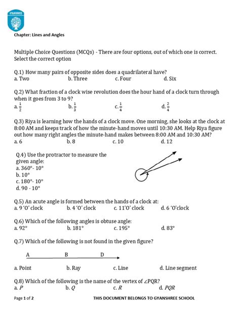 6 Ws Mcq Lines And Angles Pdf Perpendicular Angle