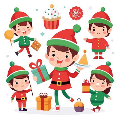 Cute Christmas Elves Holding Ts And Ornaments Premium Ai Generated