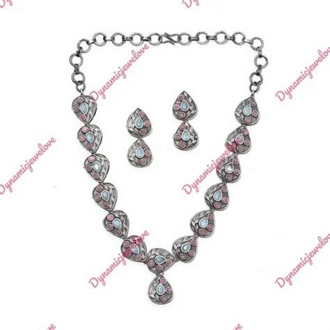 Brass Base Silver Replica Premium Quality Necklace Set At Rs 396piece