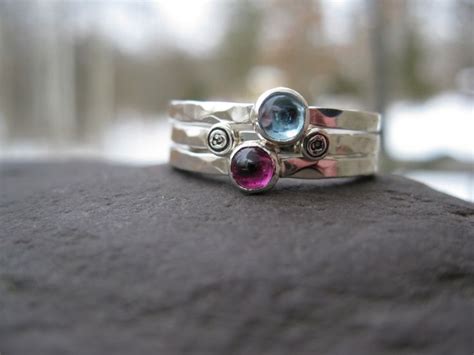 Mothers Stacking Rings Sterling And Birthstones Inscribed Bands Rings Mother Rings Silver