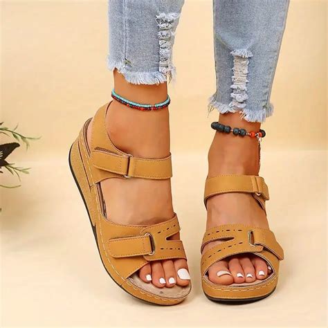 Womens Casual Wedge Sandals Open Toe Hook Loop Strap Temu