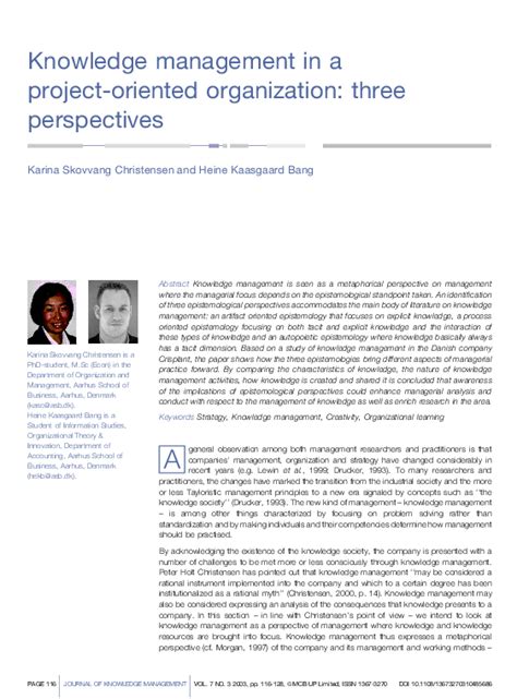 Pdf Knowledge Management In A Project‐oriented Organization Three