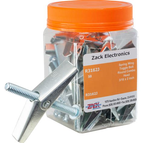 Zack R3162j 50 Spring Wing Toggle Bolt Combo 3 16 X2 Bolt Round Head