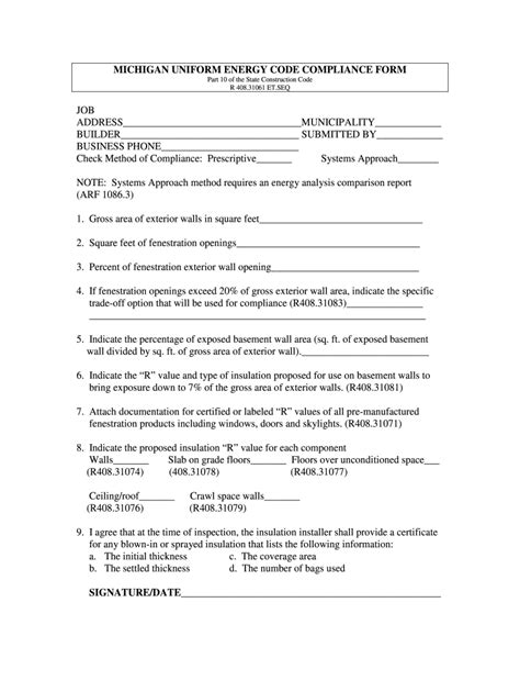 Mi Uniform Energy Code Compliance Form Fill Online Printable
