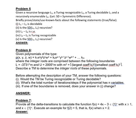 solved problem 5 given a recursive language l1 a turing