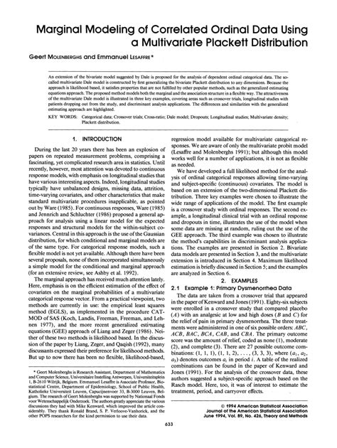 Pdf Marginal Modeling Of Correlated Ordinal Data Using A Multivariate