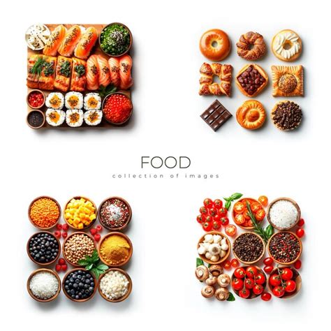 Assorted Food Items Arranged On White Background Premium Ai Generated Image