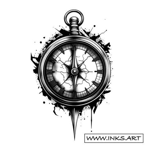 Tattoo Design Broken Compass With Flying Birds Style Black And Grey