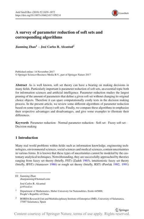 A Survey Of Parameter Reduction Of Soft Sets And Corresponding
