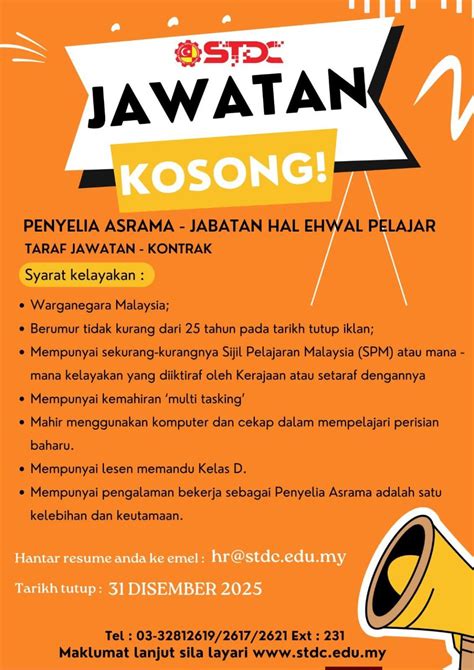 Iklan Jawatan Selangor Technical Skills Development Centre Stdc
