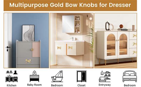 6 Pack Bow Drawer Knobs Gold Solid Brass Bow Cabinet Knobs Compact