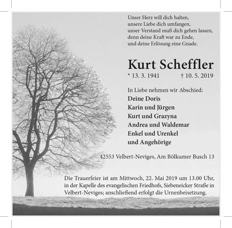 Kurt Scheffler † 10 5 2019 Bestattungshaus Sonnenschein
