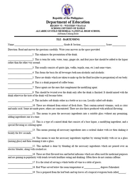 Tle 3rd Grading Pdf Drink Cocktails